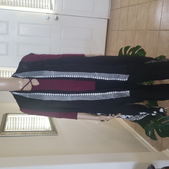 Sweaters | M Semi Sheer Draped Long Cardigan Detailed Floral ...